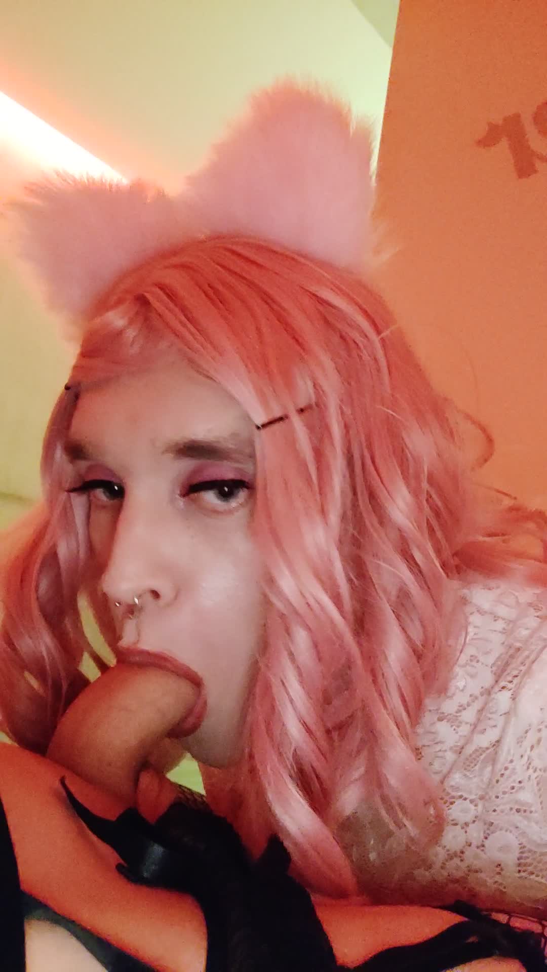 Sissy crossdresser sucking cock - aShemaletube.com